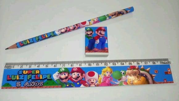 Kit Lapis e Régua e Borracha Personalizado Mario Bros | Vitrine Artesanou