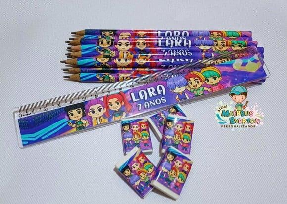 30 Kits Lápis, Régua e Borracha Guerreiras do Kpop | Vitrine Artesanou