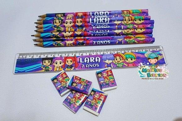 30 Kits Lápis, Régua e Borracha Guerreiras do Kpop | Vitrine Artesanou