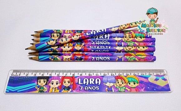 50 Kits Lápis e Régua Personalizado Guerreiras do K-pop | Vitrine Artesanou