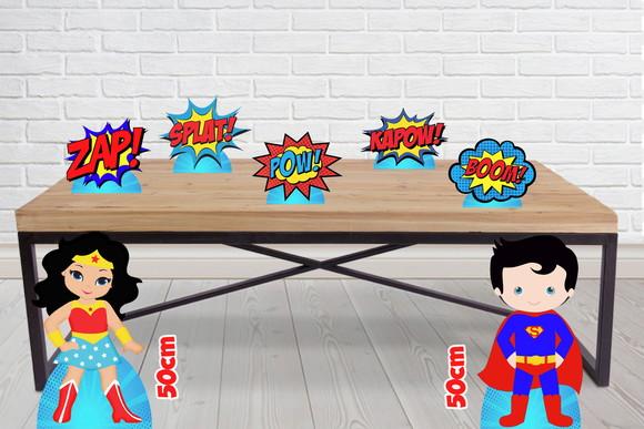 Display Mulher Maravilha E Super Homem Cute, Totem Enfeite | Vitrine ...