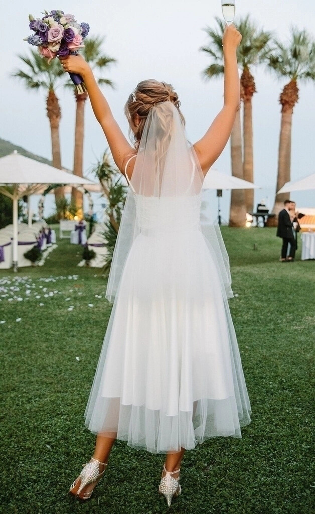 Vestido Noiva Midi Chá Tule | Artesanou Marketplace