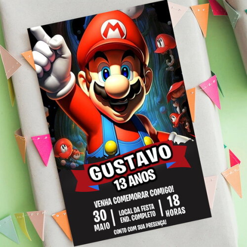 Convite Aniversário Super Mário Bros | Artesanou Marketplace