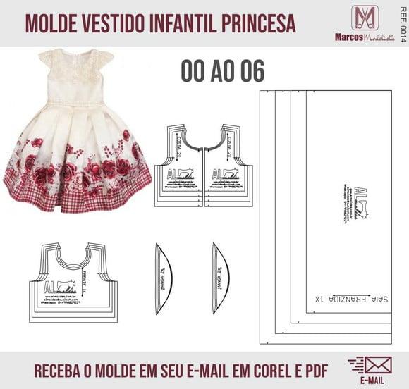 Molde Modelagem Vestido Infantil Princesa 0014 | Vitrine Artesanou